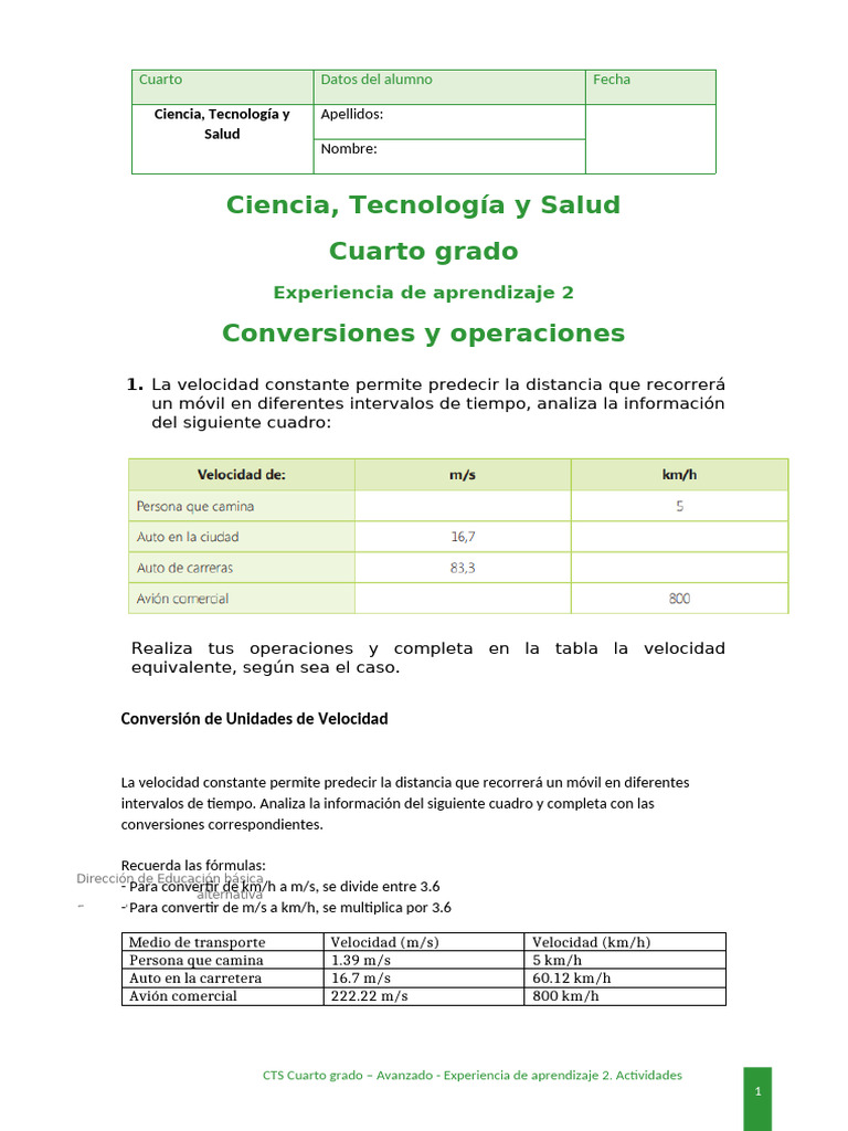 Conversiones y Operaciones | PDF | Velocidad | Aprendizaje