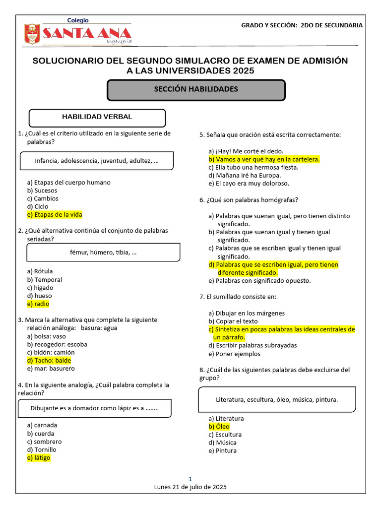 2do Sec. Solucionario II Simulacro 2025 | PDF | Oferta (economía) | Mercado (economía)