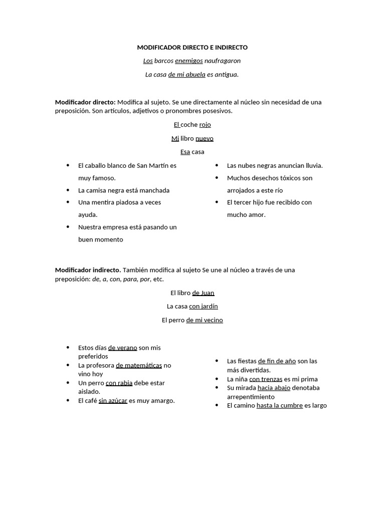 Modificadores Directos e Indirectos | PDF