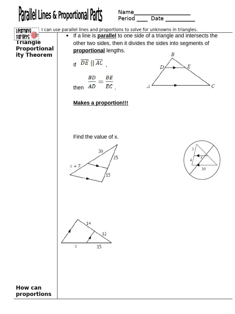 U6D3 - Notes - Parallel and Proportional Parts | PDF