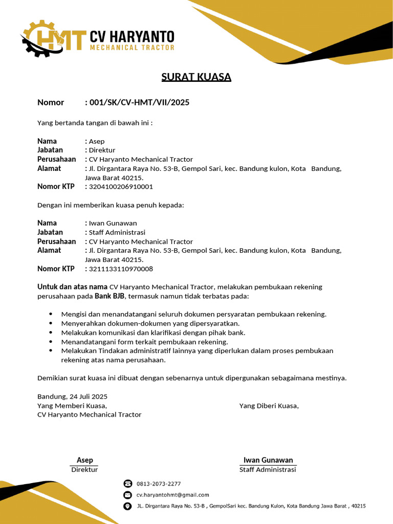 Surat Kuasa Pembukaan Rekening Bank BJB | PDF