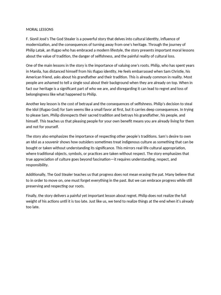 Moral Lessons in "The God Stealer" | PDF