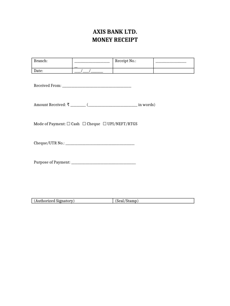 Axis Bank Payment Receipt Template | PDF