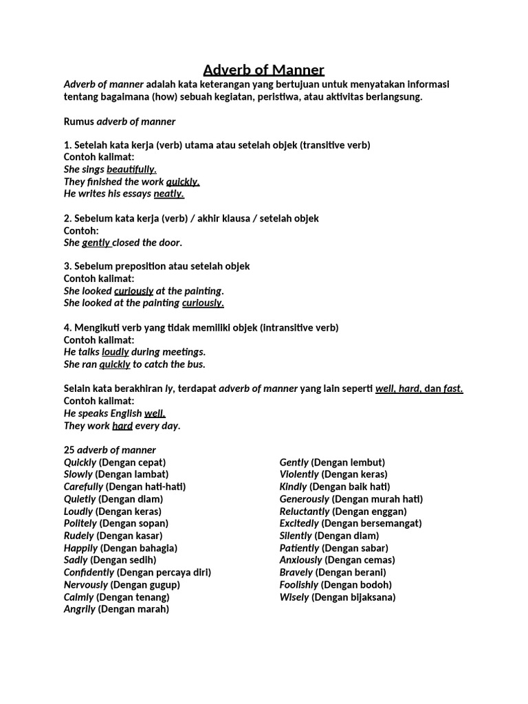 Rumus Adverb of Manner dalam Kalimat | PDF