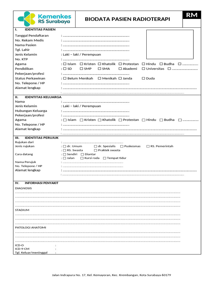 206. Biodata Pasien Radioterapi | PDF