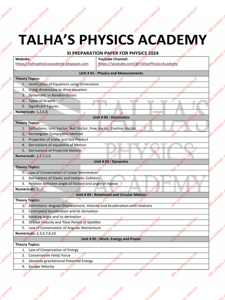 Xi-Physics Preparation Paper by Talha's Physics Academy | PDF