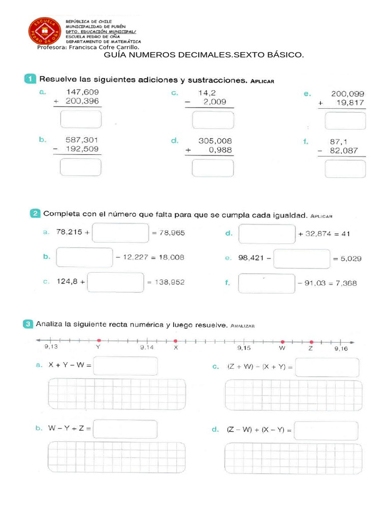Guía 2. Números Decimales Suma y Resta | PDF
