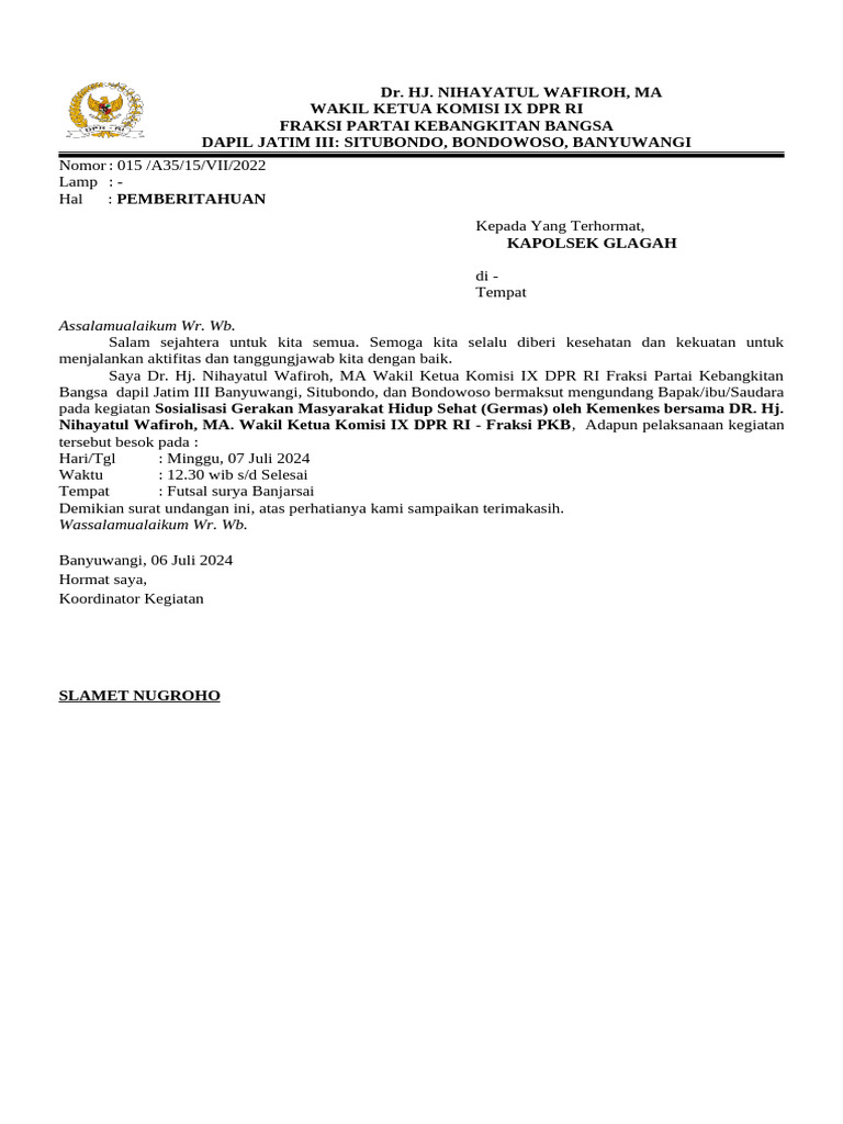Undangan Sosialisasi Germas di Banyuwangi | PDF