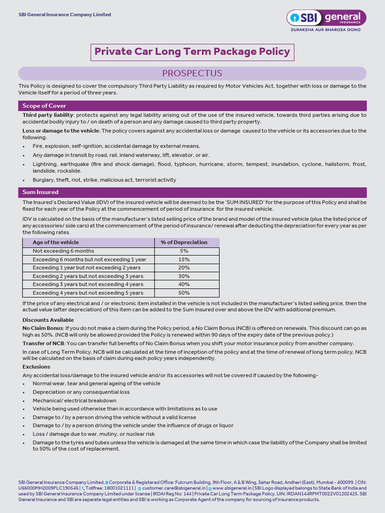 Private Car Long Term Package Policy: Prospectus | PDF | Insurance ...