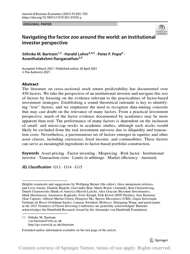 Navigating the Factor Zoo Around the World an Inst | PDF | Financial ...