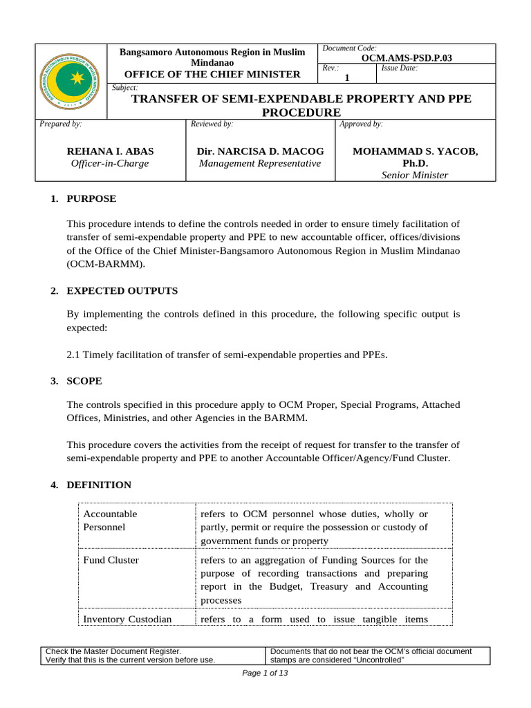 Semi-Expendable Property Transfer Procedure | PDF