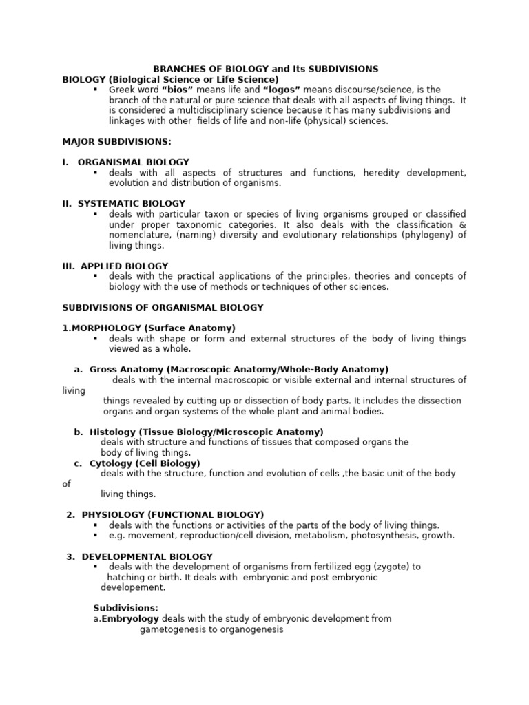 Overview of Biological Subdivisions | PDF | Anatomy | Botany