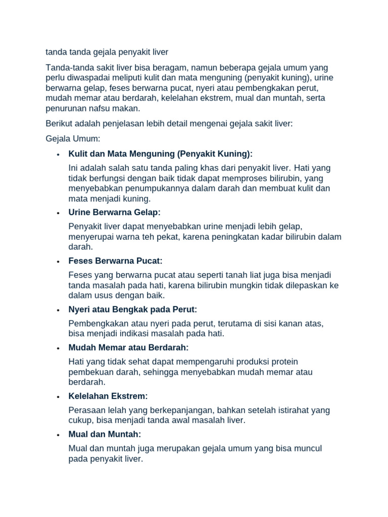 Tanda Tanda Gejala Penyakit Liver | PDF