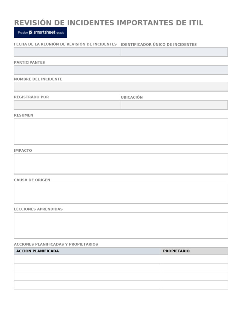 IC ITIL Major Incident Review Template 10615 WORD ES | PDF