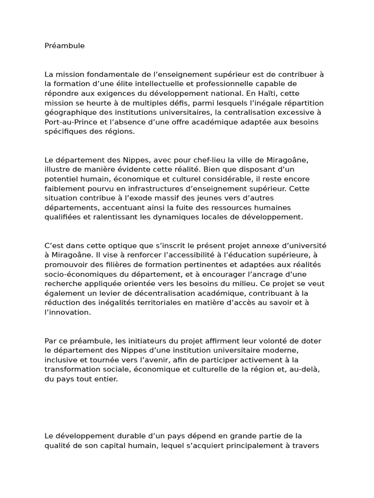 Projet d'Université à Miragoâne, Nippes | PDF | Université ...