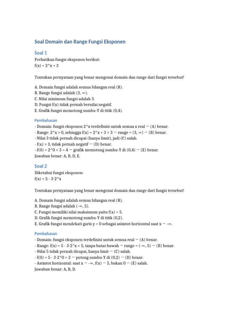 Soal Domain dan Range Fungsi Eksponen | PDF