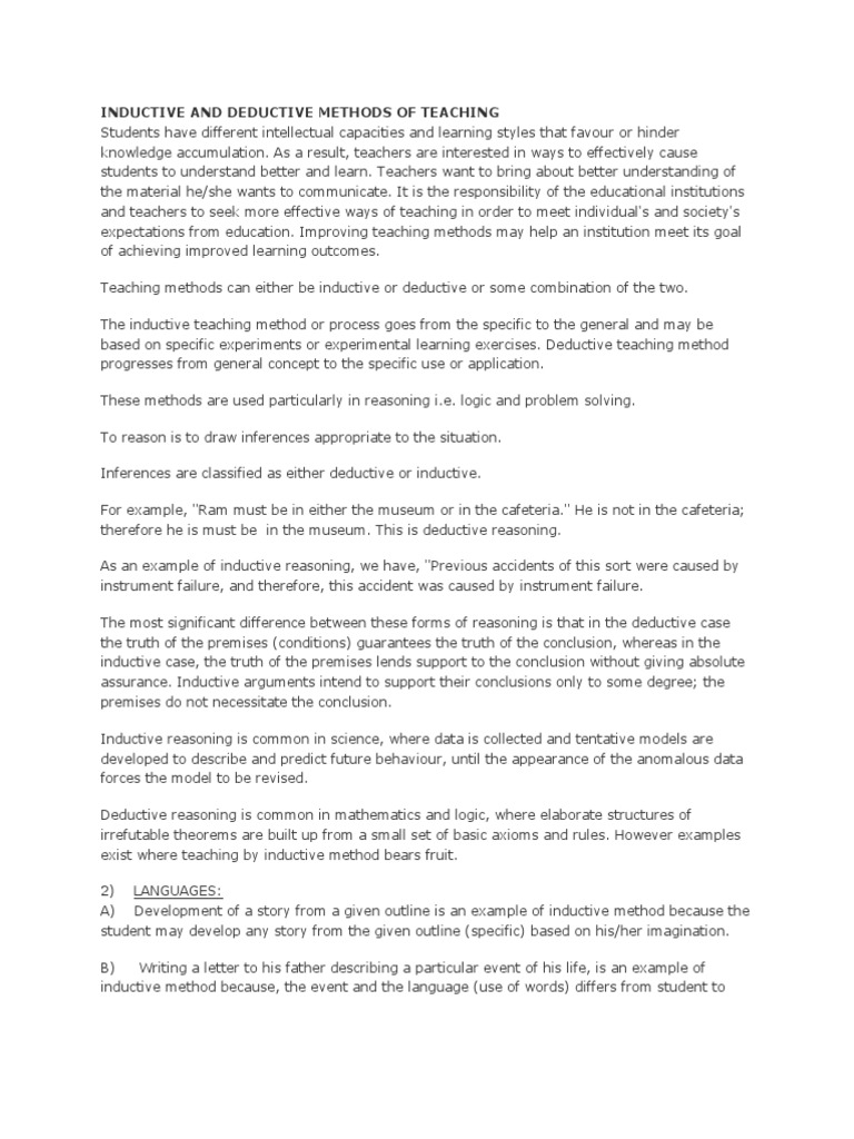 Inductive and Deductive Methods of Teaching | PDF | Inductive Reasoning ...