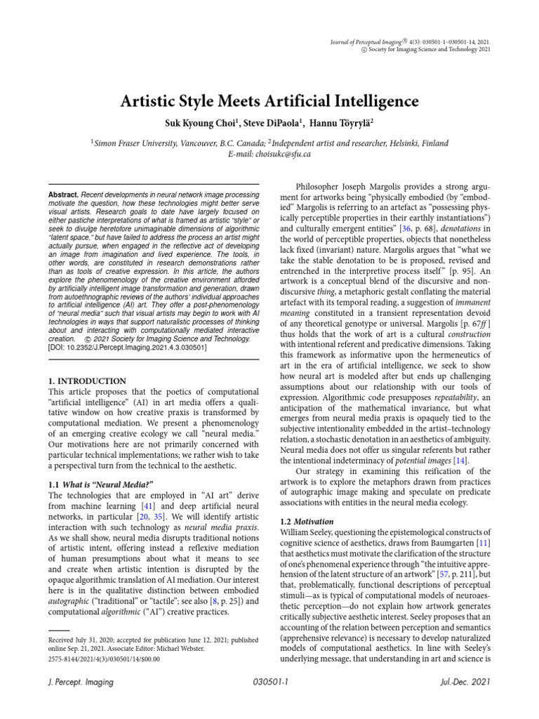 Artistic Style Meets Artificial Intellig | PDF | Artificial ...