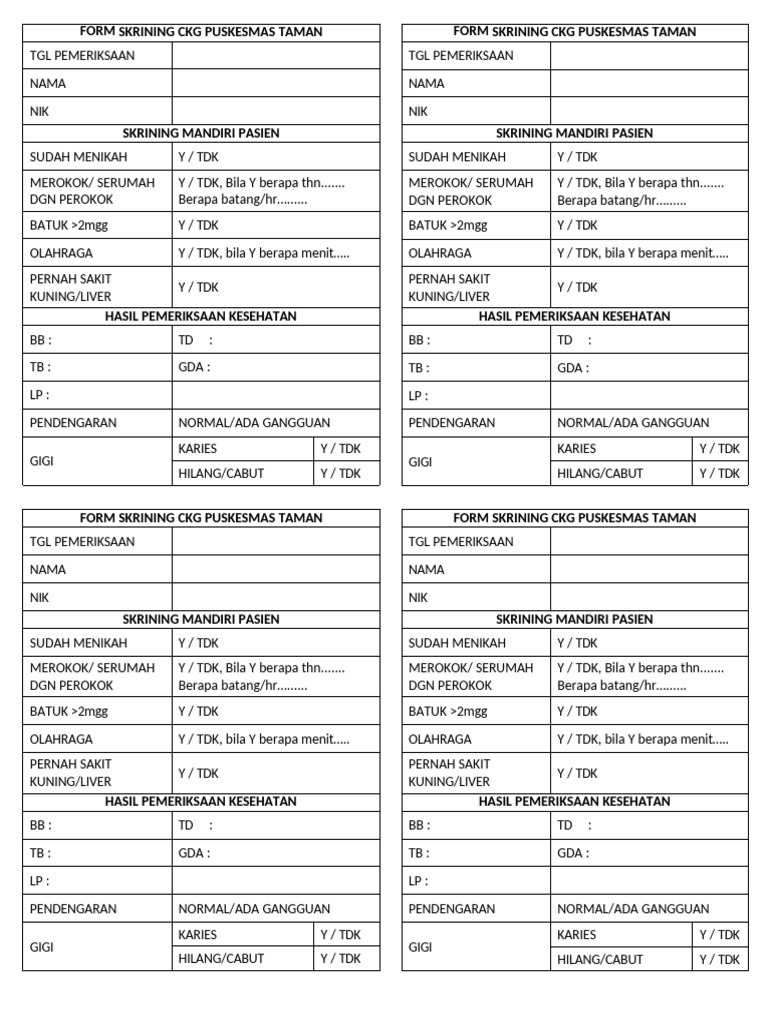 Formulir Skrining Kesehatan CKG | PDF
