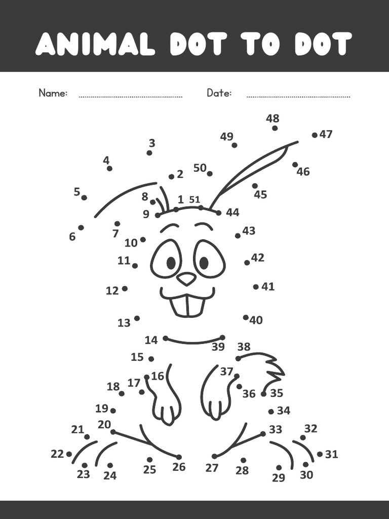 Gray and White Cute Dot To Dot Activity Worksheet | PDF