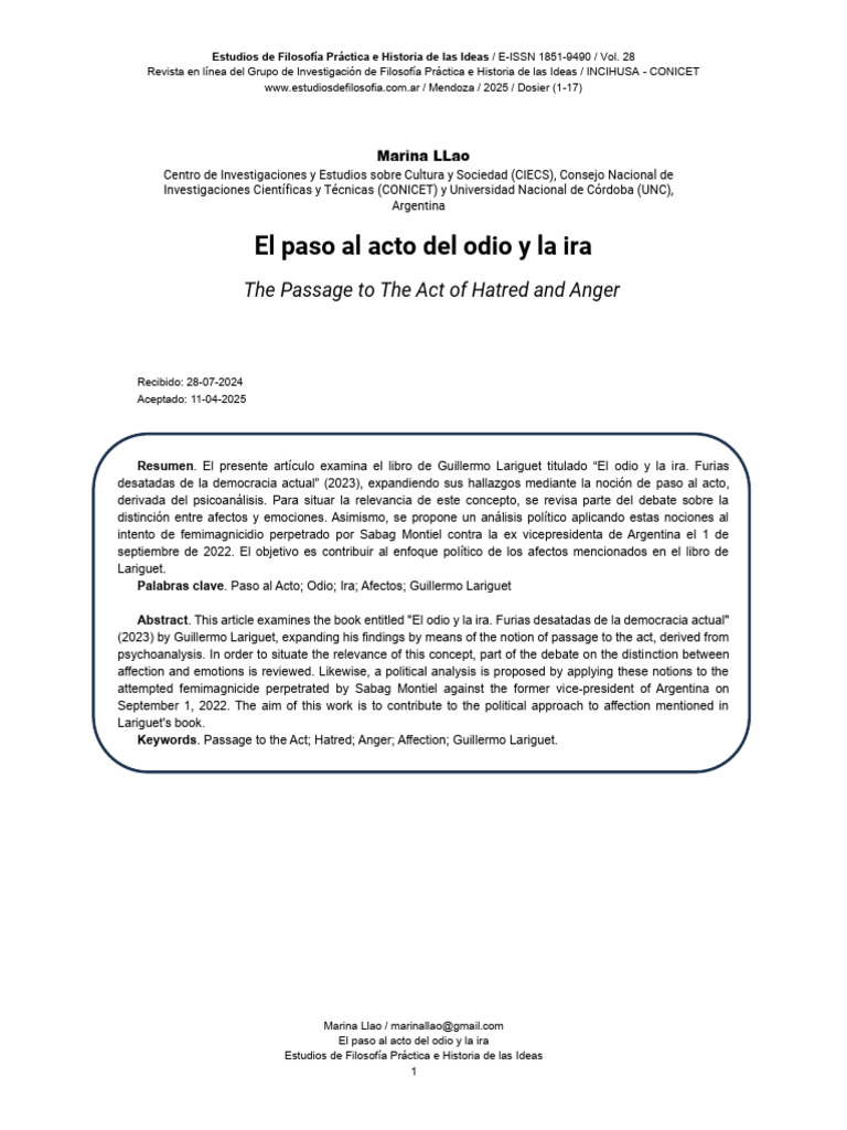 El Paso Al Acto Del Odio y La Ira | PDF | Las emociones | Jacques Lacan