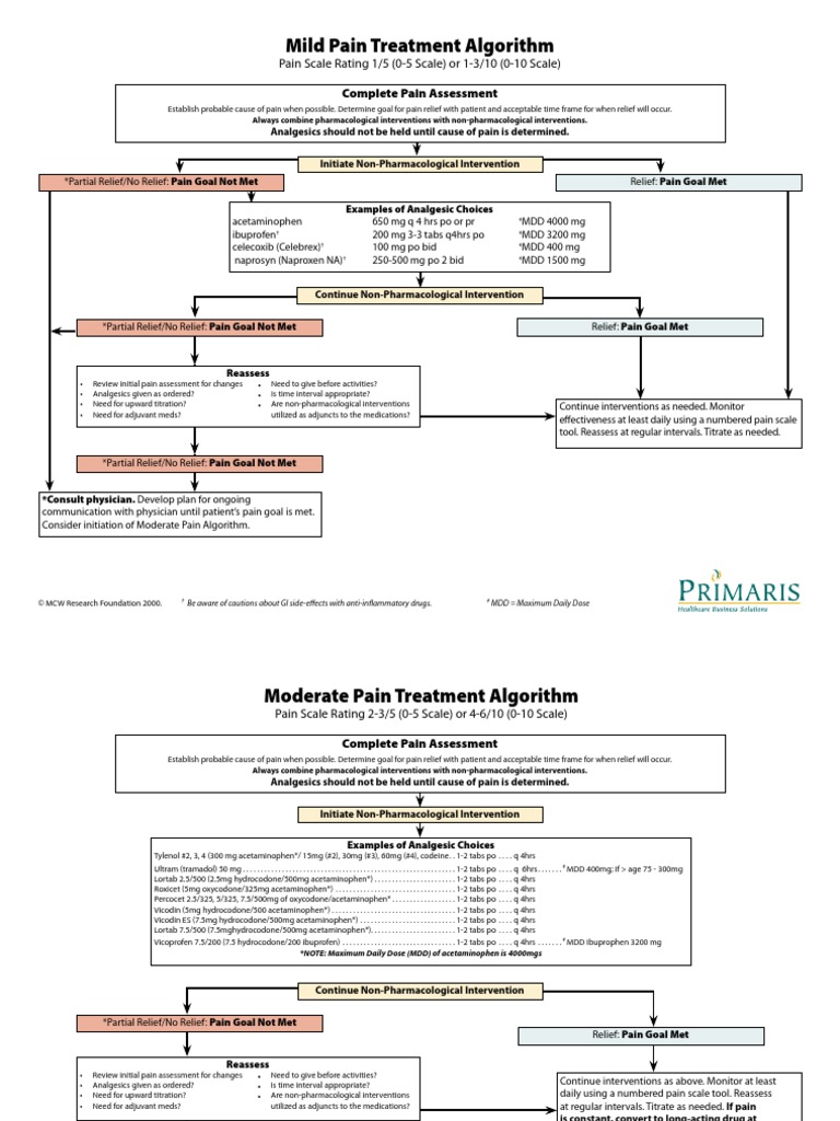 Mild Pain Treatment Algorithm: Pain Scale Rating 1/5 (0-5 Scale) or 1-3/10 (0-10 Scale) | PDF ...