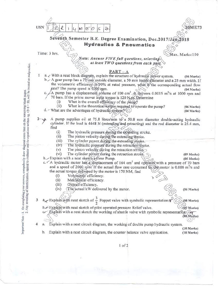 VTU Question Paper With Solution of 10ME73 Hydraulics & Pneumatics Dec ...