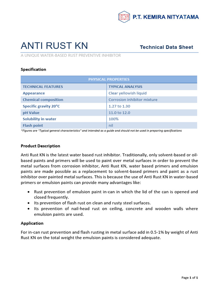 Water-Based Rust Inhibitor: Anti Rust KN | PDF