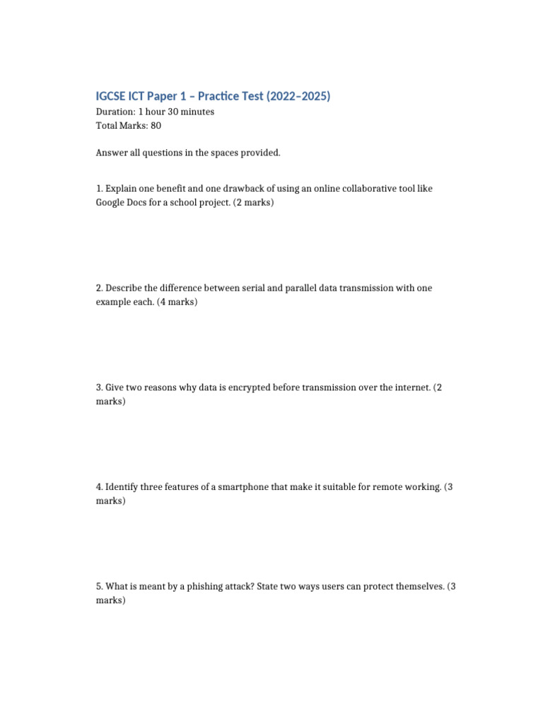IGCSE ICT Paper 1 Practice Test Guide | PDF