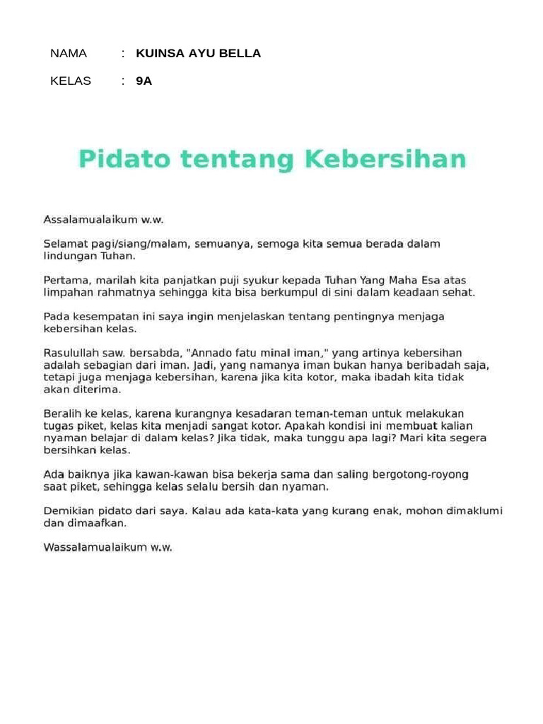 pidato KEBERSIHAN | PDF