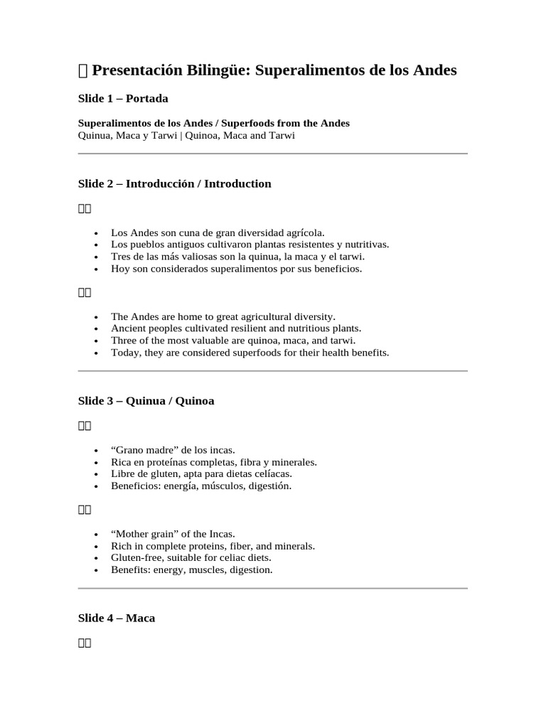 ? Presentación Bilingüe de Ingles | PDF | Quinua | Nutrición