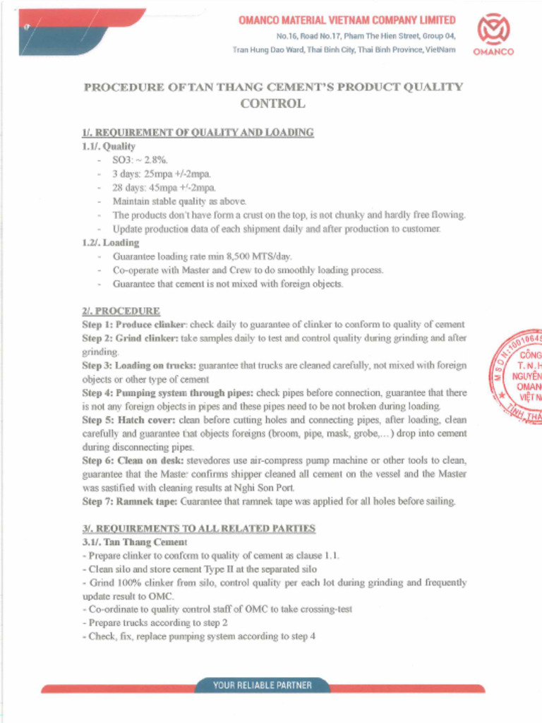 Tan Thang Cement's Quality Control Procedure-signed | PDF