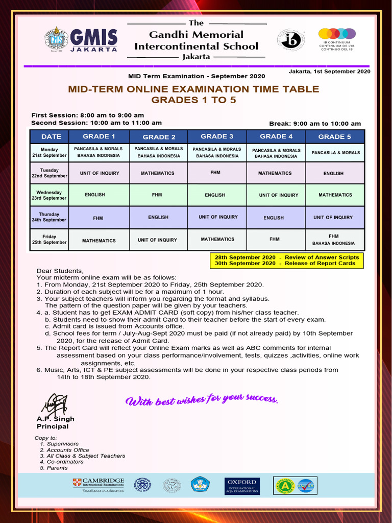 PYP MIdterm Timetable-1 | PDF