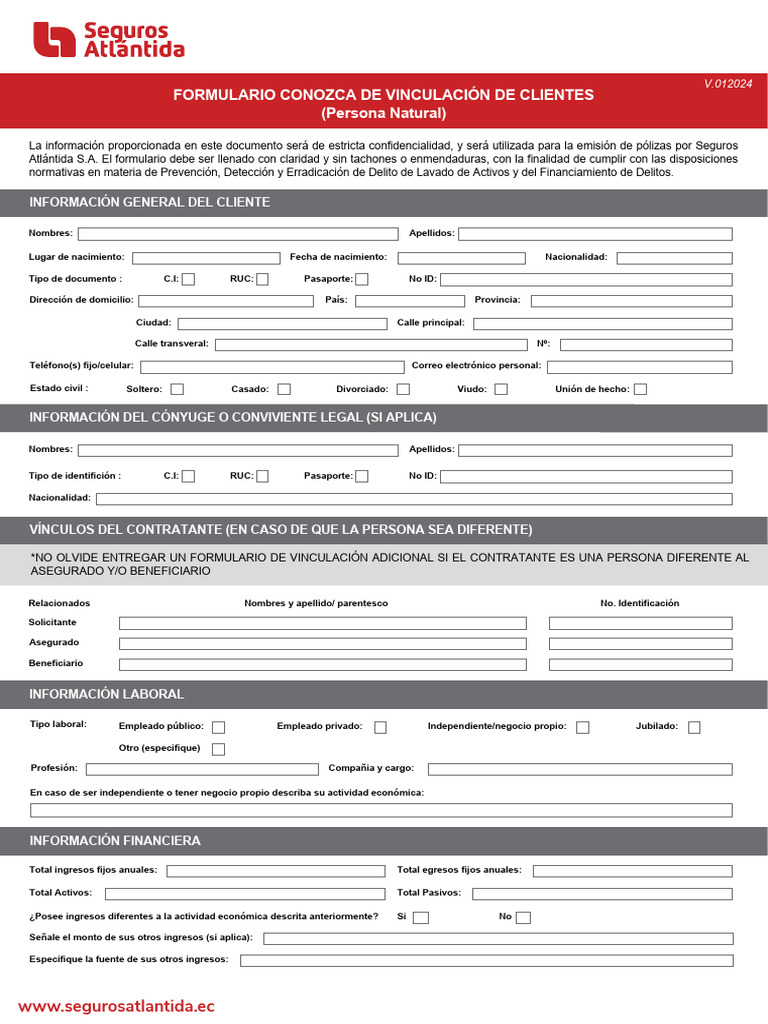 SEGUROS ATLANTIDA Formulario Conozca Su Cliente Persona Natural - S-A ...