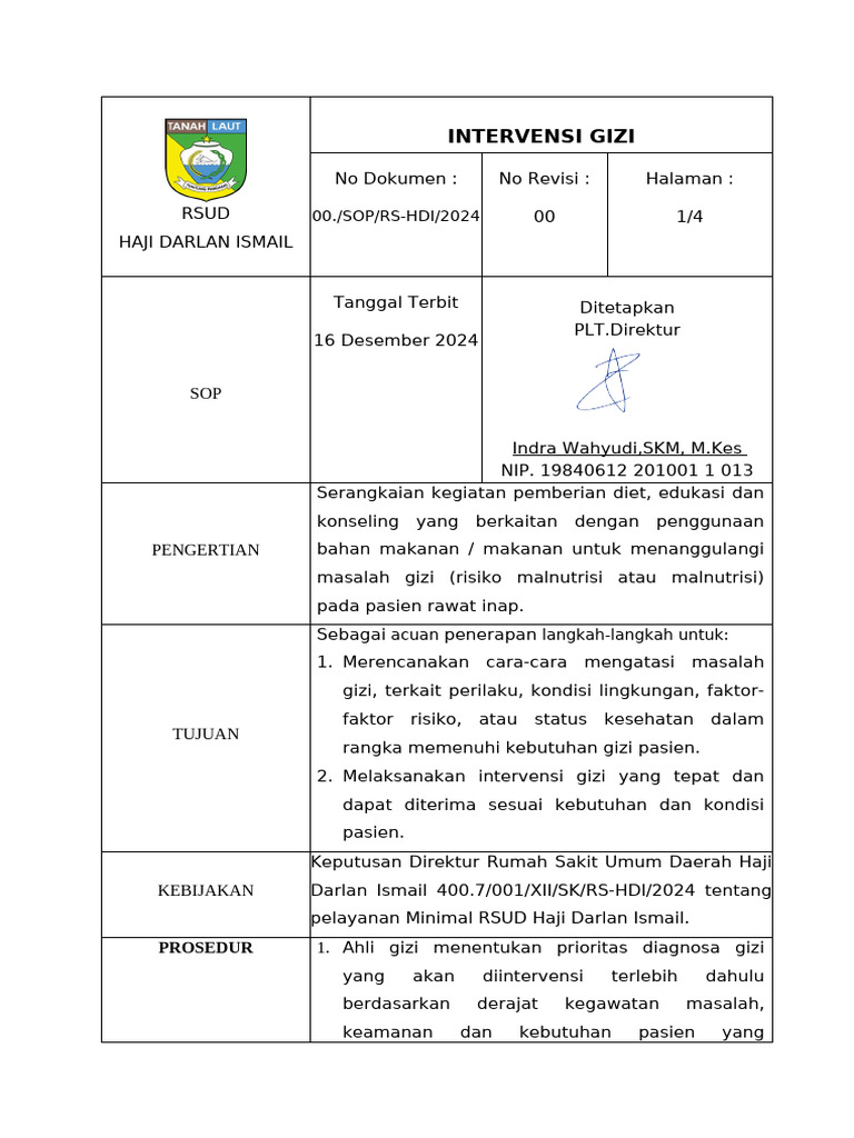 Intervensi Gizi RSUD Haji Darlan Ismail | PDF