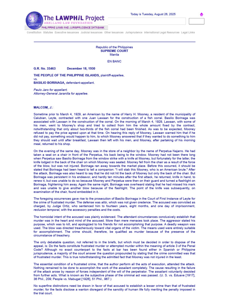 Frustrated Murder Case: Borinaga vs. Mooney | PDF | Murder | Capital ...