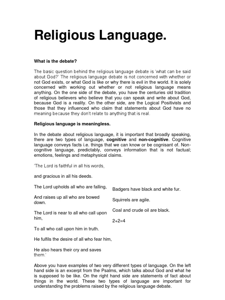 Religious Language.: What Is The Debate? | PDF | Existence Of God ...