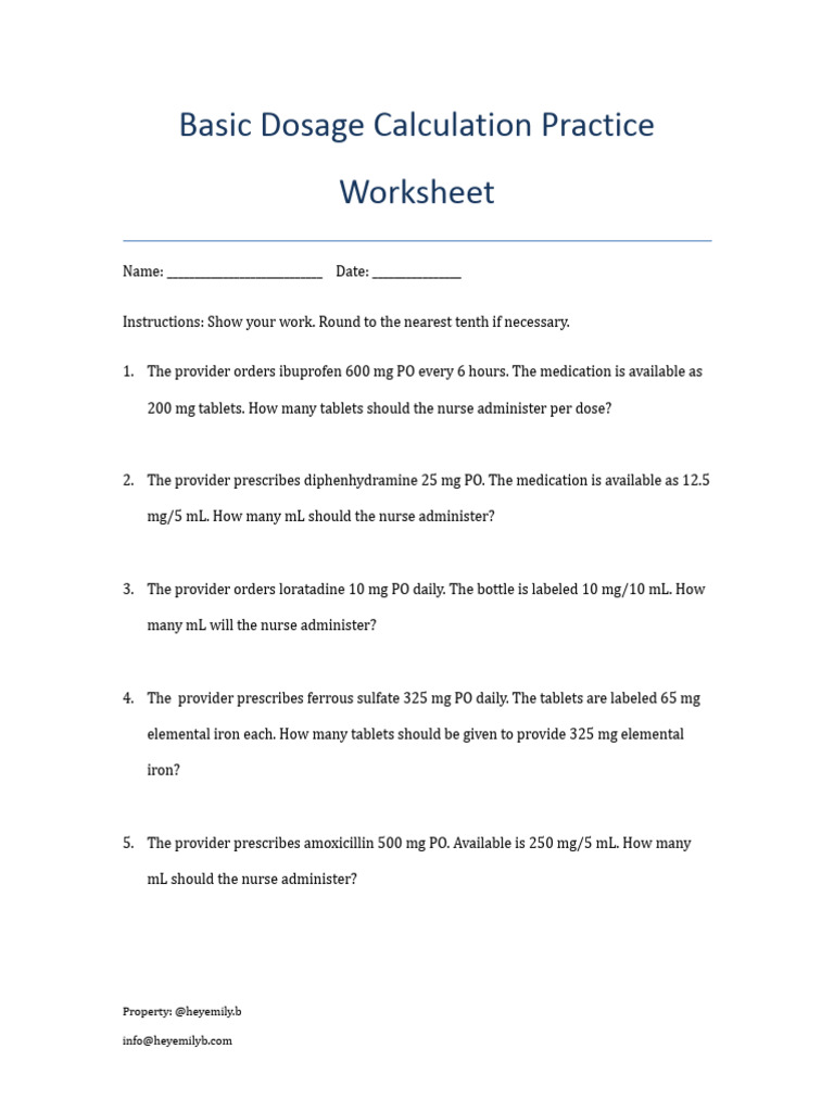 Basic Dosage Calc Worksheet | PDF | Drugs | Pharmacology
