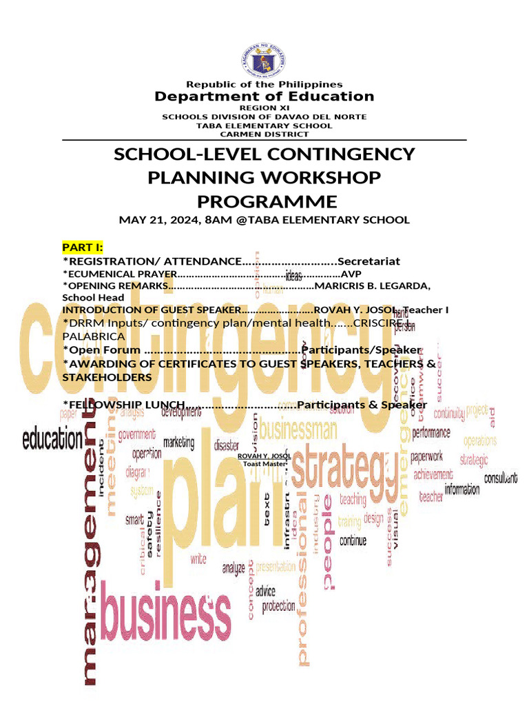 Contingency Planning Program 2024 | PDF