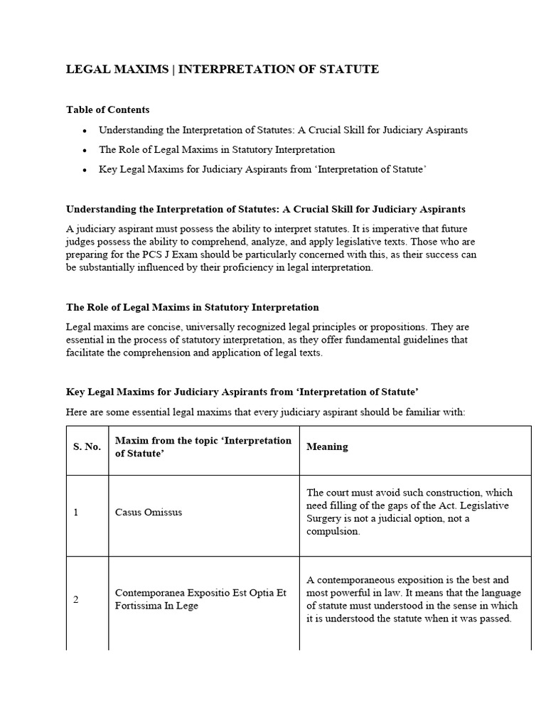 Legal Maxims for Statutory Interpretation | PDF | Statutory ...