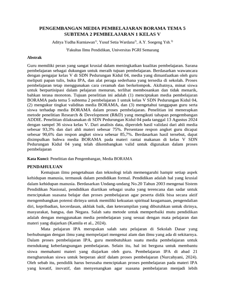 Media Pembelajaran BORAMA Kelas V SD | PDF