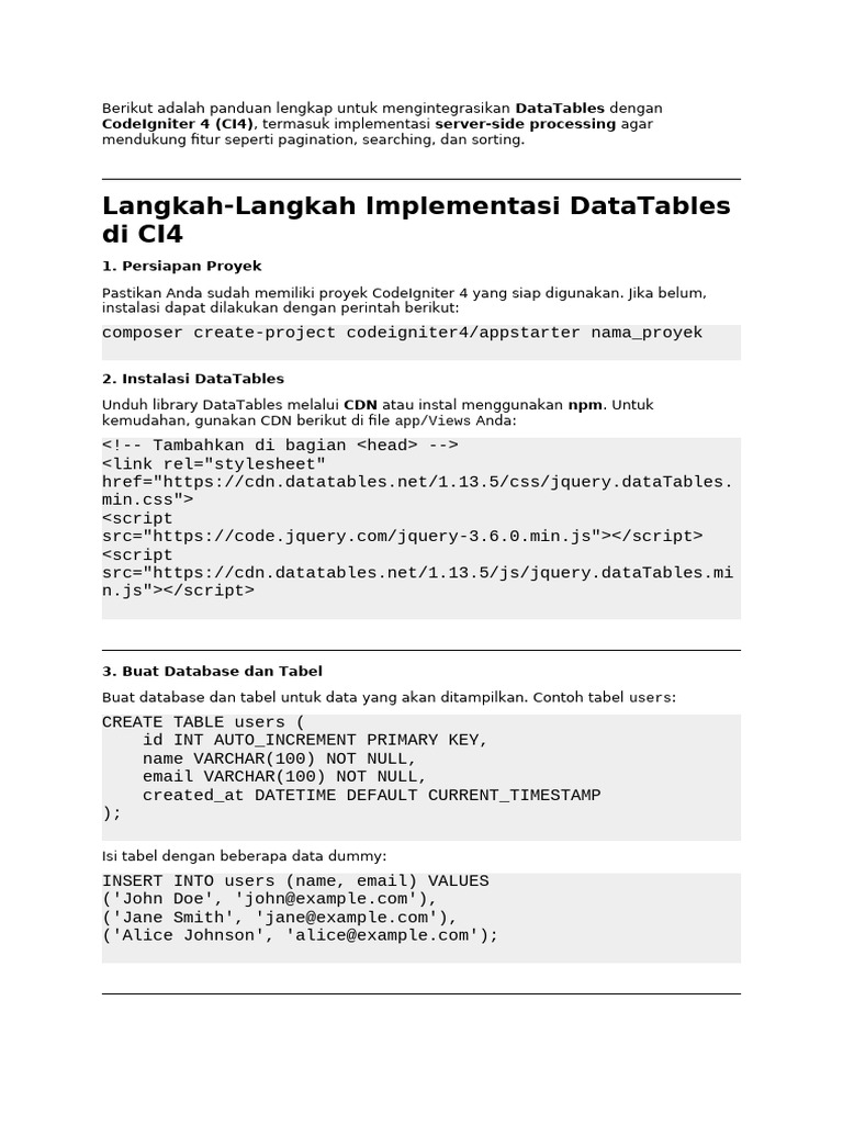 Integrasi DataTables di CodeIgniter 4 | PDF