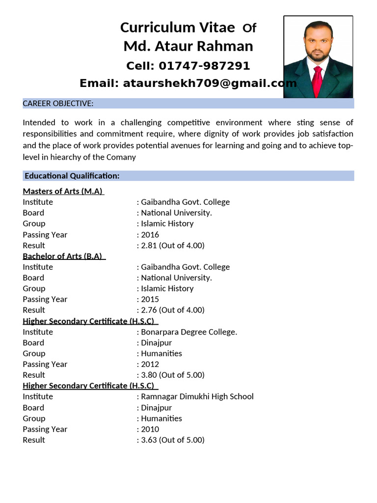 Ataur Rahman Admin CV 2 Page | PDF