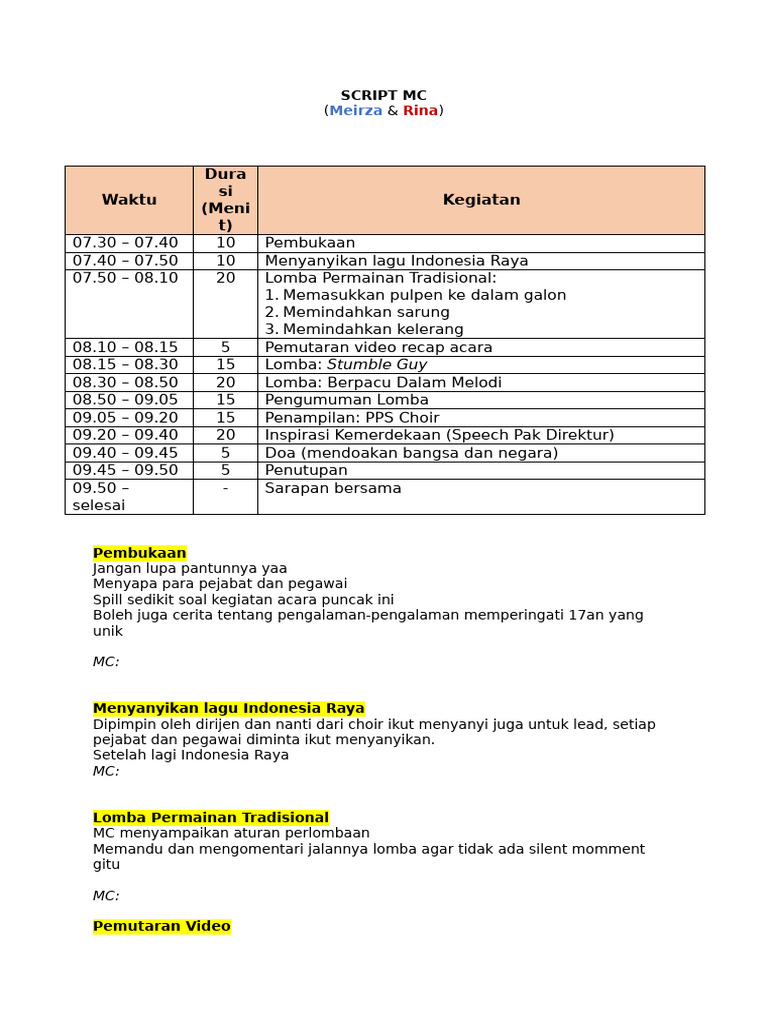 Rangkaian Acara Peringatan 17an | PDF
