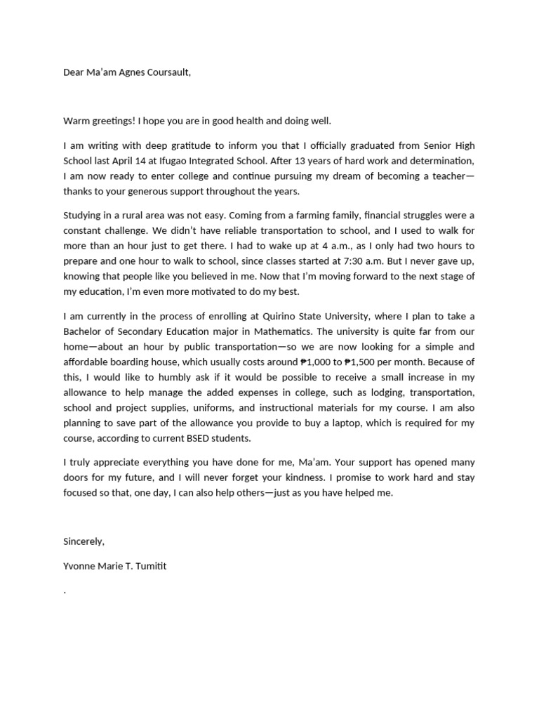 Gratitude Letter for College Support | PDF