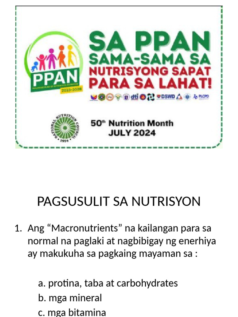 Pagsusulit Sa Pabasa Sa Nutrisyon | PDF