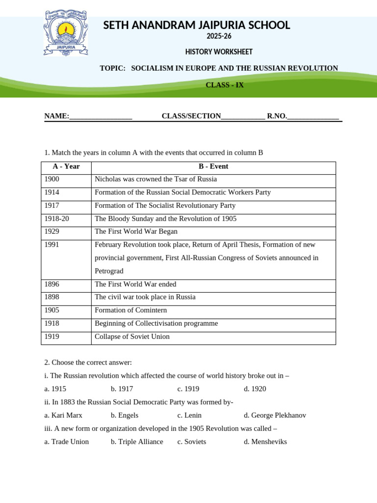 Russian Revolution History Worksheet | PDF | Russian Revolution ...