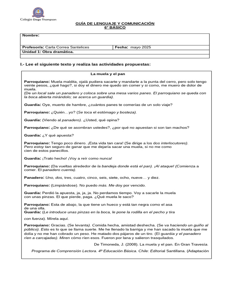 Guia 6° Obra Dramatica | PDF