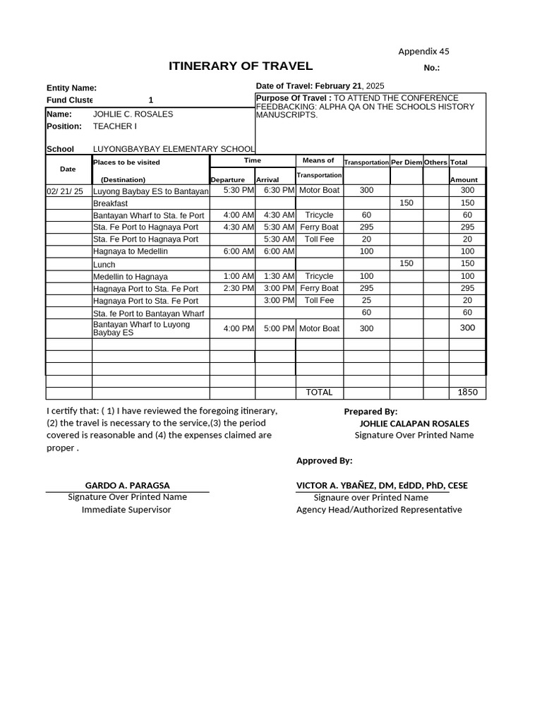 Certification of Expenses Not Requiring Receipts Untrained Johlie | PDF
