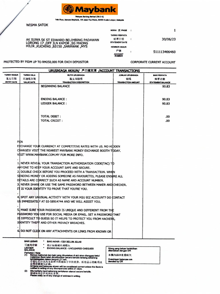 Contoh Penyata Bank | PDF